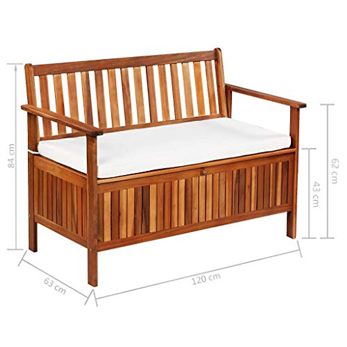 Festnight Wooden Outdoor Storage Bench Acacia Wood Garden Patio Deck Storage Container with Cushion Seat Armrest and Backrest Cabinet Chair Pool Yard Furniture 47.2" x 24.8" x 33.1" (W x D x H)