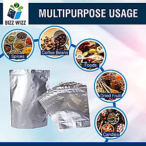 100pcs Mylar Bags for food storage with 300cc oxygen absorbers & Labels- 9.5 Mil Thick variety pack of 10"x14", 6"x9", 4"x6" reusable zip lock bags
