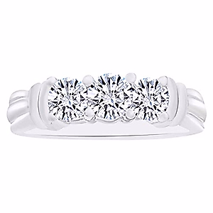 AFFY 3 Stone Fashion Engagement Wedding Ring In 14k Solid White Gold Round Cut White Natural Diamond (1 cttw)-6.5