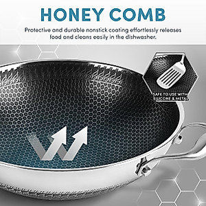 AROMA® Non-Stick Stainless Steel Wok Pan with Self-Balancing Lid and Honeycomb SurfaceGuard Technology (12.5 Inches/ 5Qt.)