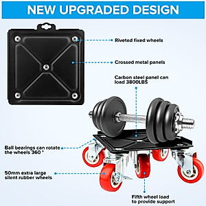 Furniture Dolly with 5 Wheels&Furniture Lifter Set,Heavy Duty Moving Dolly with 3800LBS Capacity,Furniture Movers 360° Rotatable Rubber Wheels for Moving Heavy Furniture,Refrigerator,Sofa,Cabinet.
