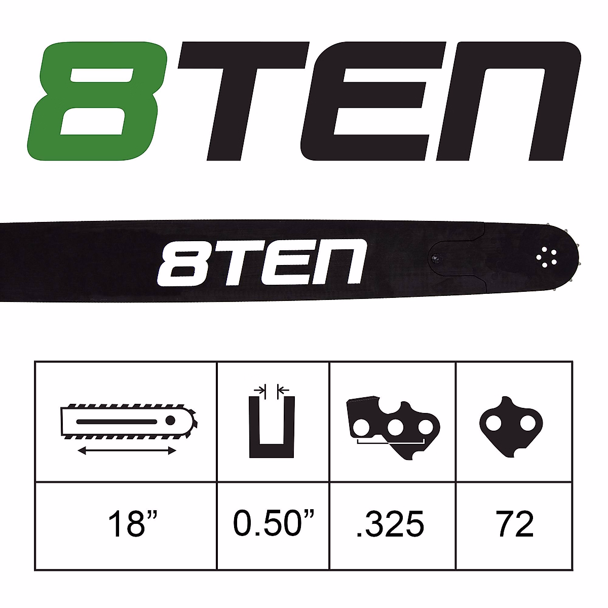 8TEN 18 Inch Chainsaw Guide Bar .050 .325 72DL Chain for Husqvarna 136 137 141 142 440 Rancher 531300438 180SLGK095 Laminated