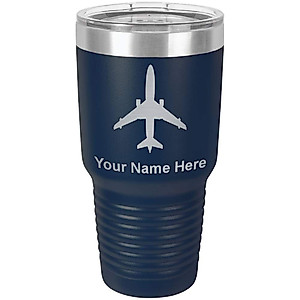 LaserGram 30oz Vacuum Insulated Tumbler Mug, Jet Airplane, Personalized Engraving Included (Navy Blue)