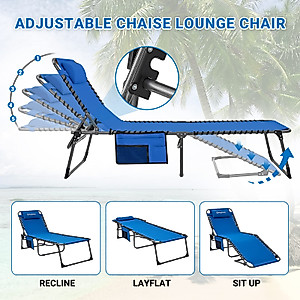 KingCamp Outdoor Adjustable Tri-fold Chaise Lounge Chair for Patio Beach Sunbathing Tanning Pool Camping, Blue