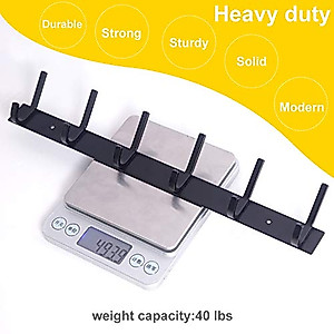 WEBI Coat Rack Wall Mounted,17-1/8 Inch Coat Hooks for Hanging Coats,Heavy Duty Metal Hook Rack Rail with 6 Double Dual Hooks Coat Hanger Wall Mount for Purse Clothes Jacket Backpack Entryway,Black