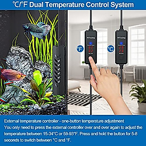 HiTauing Small Aquarium Heater, 75W Adjustable Fish Tank Heater Betta Heater Turtle Heater Mini Submersible Aquarium Heater with Automatic Power-Off Function When Leaving Water for 20-25 Gallon Tanks