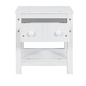 Bellemave Full Size Wood Canopy Bed with Trundle and Two Nightstands, 4-Post Platform Frame Headboard, 3 Pieces Bedroom Set (Brushed White) Full Canopy Bed+2 Nightstands