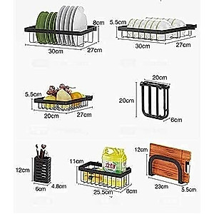 Plate Rack Dish Drainer Rack Over Sink Display Shelf Drainer Stainless Steel Kitchen Supplies Storage Shelf Utensils Holder Pan Plate Holder (Color : Black, Size : 65x32x52cm)