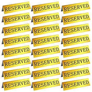 Peryiter Metal Reserved Table Signs Reserved Sign Reserved Desk Signs Double Sided Table Stand Tents Sign Reserved Seating Signs for Wedding Restaurant Ceremony, 5.91 x 3.15 Inch(Gold, 24 Pcs)