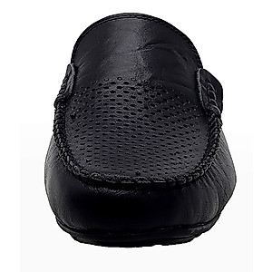 Go Tour Mens Mules Clog Slippers Breathable Leather Slip on Shoes Casual Loafers Black Punched 13/50