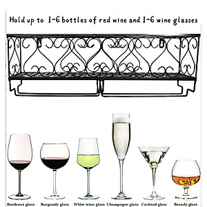 KNC Wall Mounted Wine Rack, Metal Bottle & Glass Holder with Hanging Stemware Glasses, Kitchen,Restaurant Living Room Décor,Storage Rack (Large (50cm/19.68in))