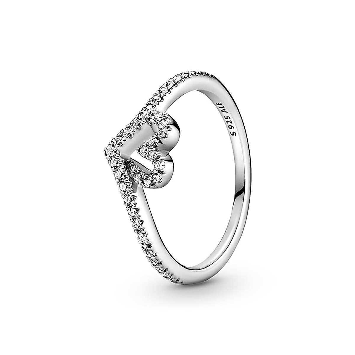 Pandora Sparkling Wishbone Heart Ring - Stackable Ring for Women - Sterling Silver with Clear Cubic Zirconia - Size 5