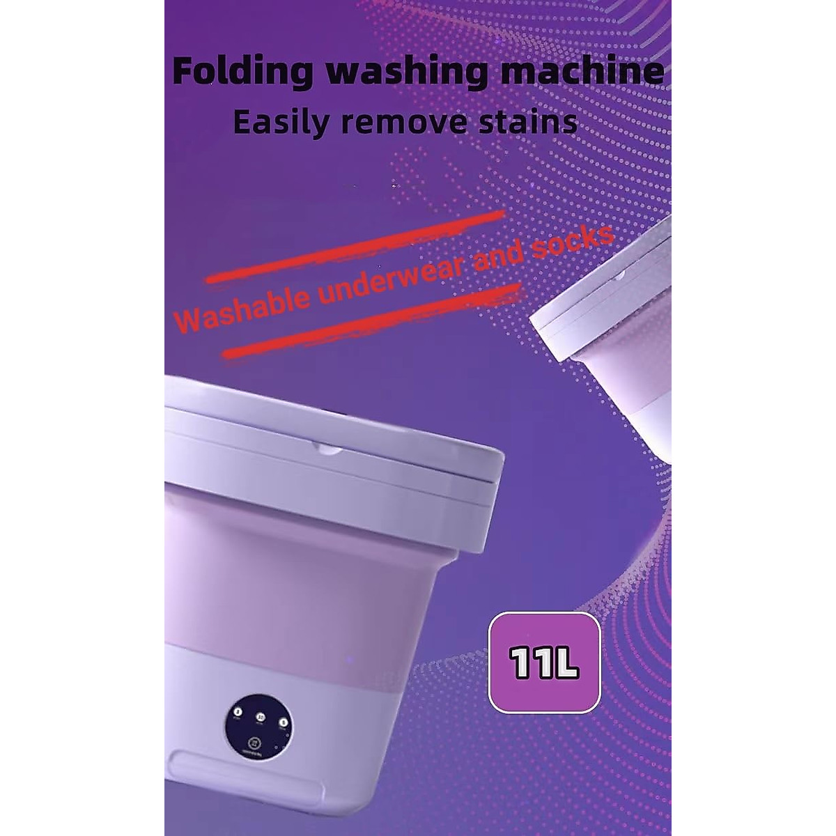 Portable washing machine.mini washing machine.11L high-capacity foldable washing machine.Deep cleaning of small clothing such as underwear and baby clothes.Suitable for camping and hotel (purple)