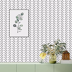 Erfoni Black and White Peel and Stick Wallpaper Modern Herringbone Contact Paper for Bathroom 17.7inch x 78.7inch Geometric Removable Wall Paper Peel and Stick Strip Self Adhesive Contact Paper