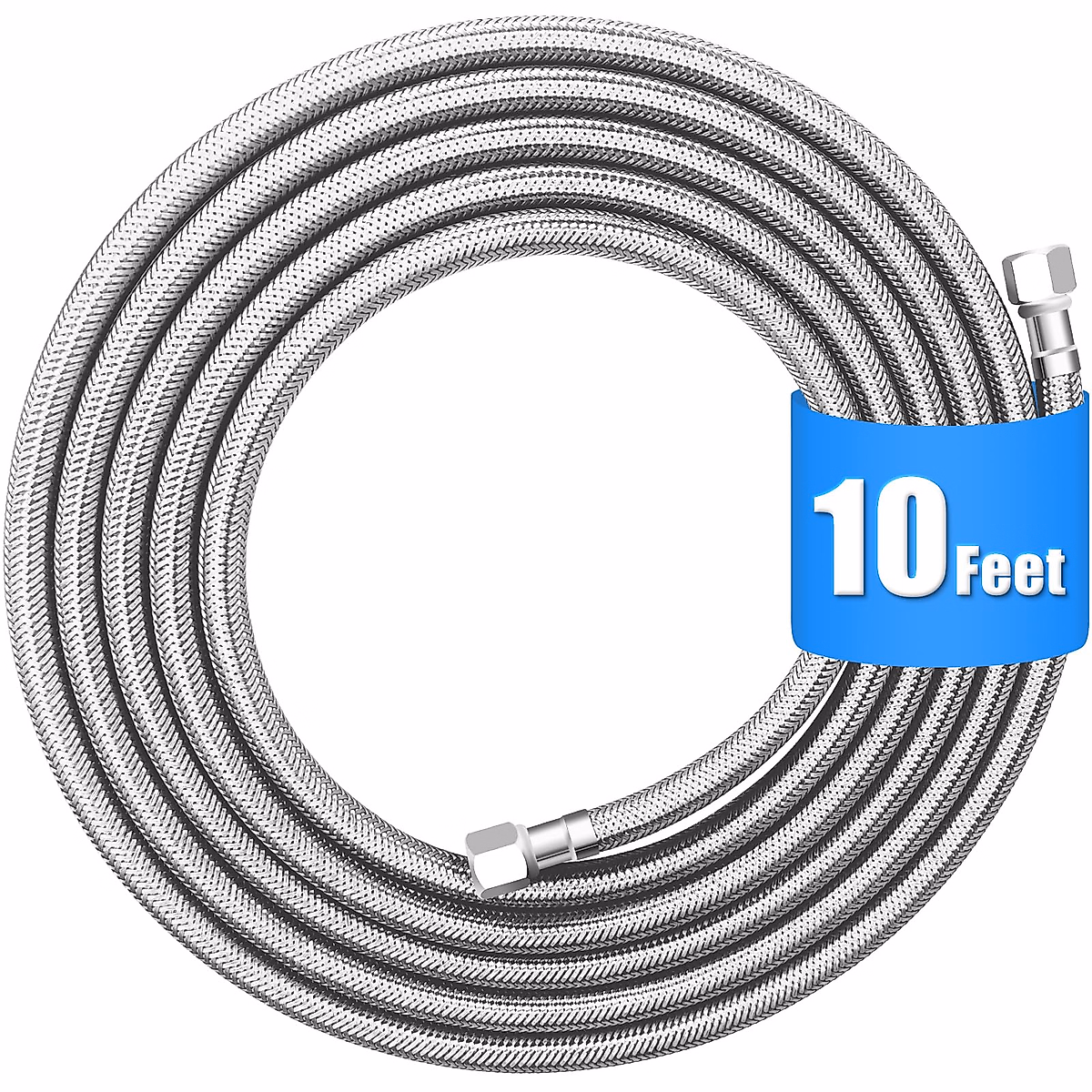 Refrigerator water line - 10 FT Premium Stainless Steel Braided Ice Maker Water Hose,Food grade PEX Inner Tube Fridge Water Line with 1/4" Fittings for Refrigerator Ice Maker