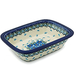 Polish Pottery Rectangular Baker 10-inch Forget Me Not made by Ceramika Artystyczna