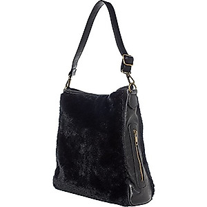Sourpuss Brand - Black Faux Fur Sure - Hobo Purse, 14" x 14" x 4"