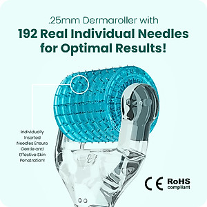 Gin Amber Dermaroller (0.25mm) - 192 Real Individual Needles, Microdermabrasion Device for Skin Care, Serum Absorption with Microneedling, Safe and Painless Revitalizer Tool, Hygienic Case