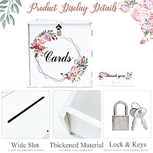 FCDECOR White Wedding Card Box with Lock, Gift Wedding Card Boxes for Reception, Greenery Rose DIY Wedding Envelope Money Card Box for Party Graduation Birthday Baby Shower Decorations