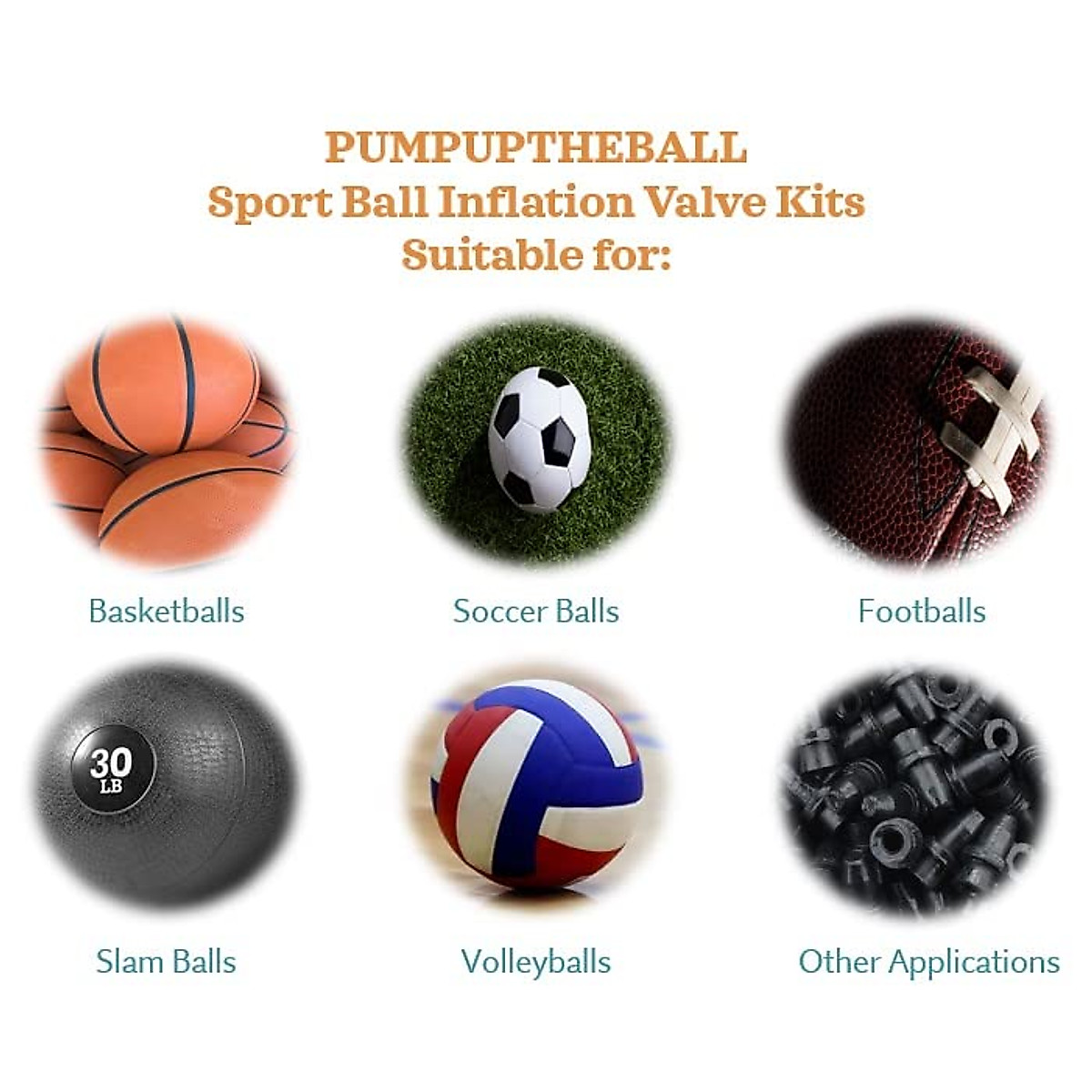 pumpuptheball Sport Ball Inflation Valve Kit (5 Replacement Valves) for Basketball, Soccer, Volleyball and Football