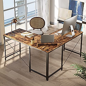 Bestier L Shaped Desk 95.2 Inch 2 Person Long Desk or Reversible Corner Computer Desk for Home Office Large Craft Table U Shaped Gaming Workstation with Monitor Stand & 3 Cable Holes, Rustic Brown