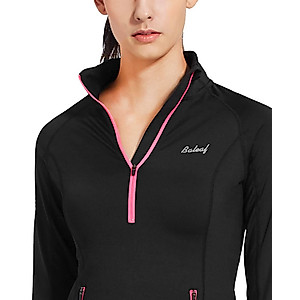 BALEAF Women's Thermal Fleece Pullover Jacket Half Zip Thumbholes Long Sleeve Running Hiking Tops Gear Workout Shirt Cold Weather Black L