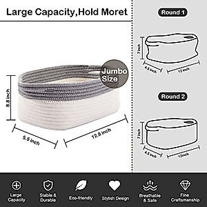 OIAHOMY Cotton Rope Storage Basket, Set of 5 Woven Baskets for Organizing with Handles, Decorative Basket for Baby Nursery, Dog Cat Toy Baskets - Grey & White