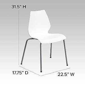 Flash Furniture HERCULES Series 770 lb. Capacity White Stack Chair with Lumbar Support and Silver Frame