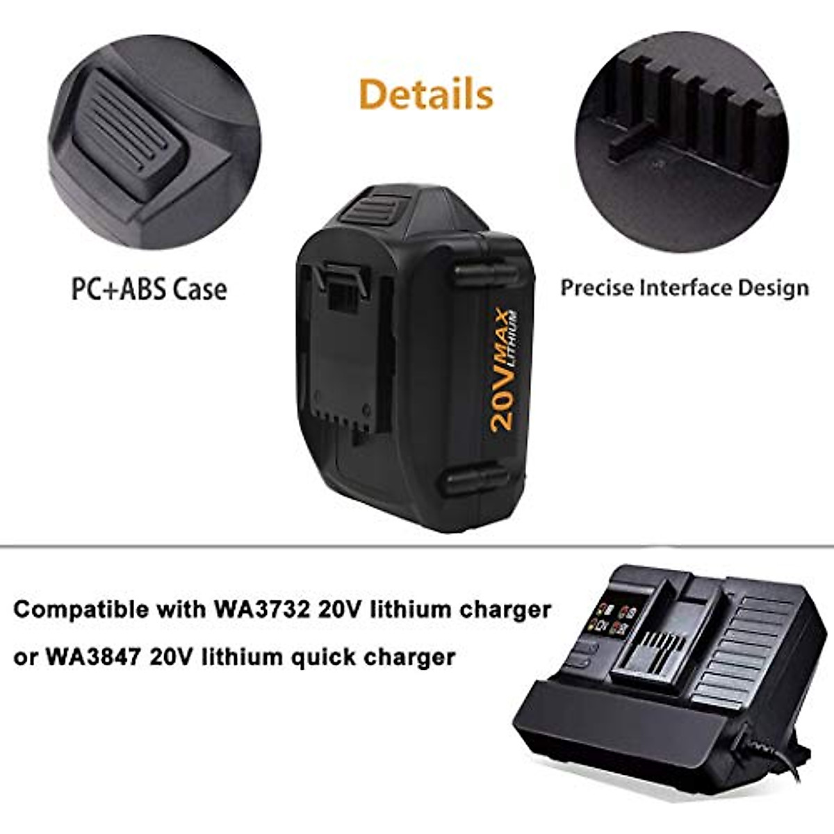 CEENR 2 Pack 4.0Ah WA3520 20v Replacement for Worx 20V Battery Lithium 20 Volt WA3525 WA3575 WA3578 Compatible with Worx Weed Eater, Leaf Blower Tools WG151s WG155s WG255s WG540s WG545s WG890 WG891