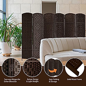 6 ft. Tall-Extra Wide-Diamond Weave Fiber Room Divider,Double Hinged,6 Panel Room Divider/Screen, Room Dividers and Folding Privacy Screens 6 Panel, Freestanding Room Dividers-Dark Mocha 6 Panel