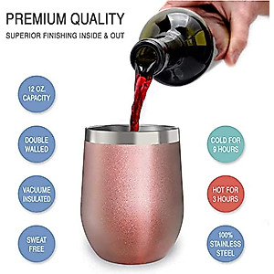 CHILLOUT LIFE 12 oz Stainless Steel Tumbler with Lid & Gift Box | Wine Tumbler Double Wall Vacuum Insulated Travel Tumbler Cup for Coffee, Wine, Cocktails, Ice Cream - Rose Gold Tumbler