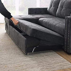 Morden Fort Sectional Sleeper Sofa with Pull Out Bed Storage, Queen Size 91 inches Sofa Bed, L-Shape Sectional Couch with Comfy Chaise Seat Sectional Sleeper Couch for Living Room, Black