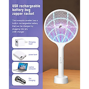 2Pack Electric Fly Swatter,4000V Bug Zapper Racket with 1500mah Battery Rechargeable,2 in 1 Fly Zapper & Purple Mosquito Killer Lamp with 3 Layers of Safety Net Suitable for Indoor and Outdoor