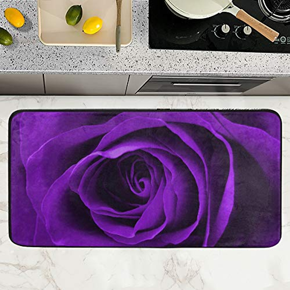 CaTaKu Romantic Purple Rose Area Rug 39x20 Inches Polyester Area Rug Floor Rug Runner Washable Carpet Mat for Kitchen Dinning Room Home Decorative