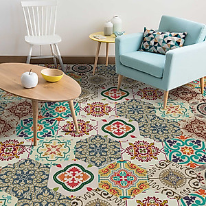 Alwayspon 10 Pcs Hexagon Non-Slip Floor Sticker for Home Decor, Peel and Stick Self-Adhesive Wall Sticker for Living Room Kitchen Bathroom, 7.9x9.1inch