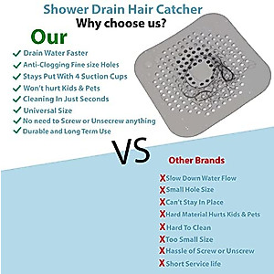 ZAYNYX 3 Pack Shower Hair Drain Catcher is Hair Stopper for Shower Drain with 4 Suction Cups Easy to Install Hair Catcher Shower Drain Suit for Bathroom Bathtub Kitchen