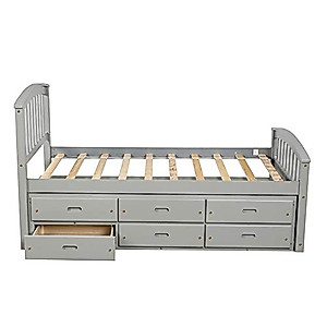 Harper & Bright Designs Twin Size Platform Storage Bed Solid Wood Captains Bed with 6 Drawers, No Box Spring Needed
