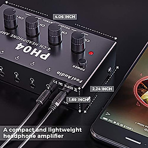Fosi Audio PH04 4 Channel Headphone Amplifier Stereo Audio Amp with 12V 1.5A Power Adapter Ultra-Compact Portable Headphone Splitter for Studio and Stage