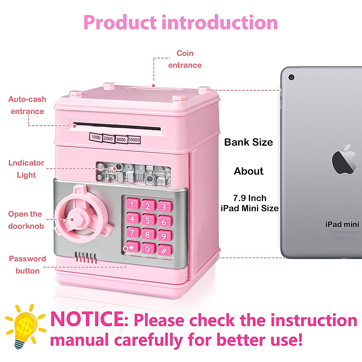 Kids Piggy Bank for Girls - Toys for 5 6 7 8 9 10 Year Old Girl Birthday Gifts - Electronic Piggy Bank ATM Machine Money Safe for Kids Toys Age 6-8-10