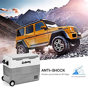 COSTWAY Car Refrigerator with Wheels, 58-Quart Dual-Zone Electric Cooler with 12V/24V DC, 100-240V AC, -4°F to 50°F, Portable 12 Volt Refrigerator RV Fridge Freezer for Home Camping Vehicles, Grey