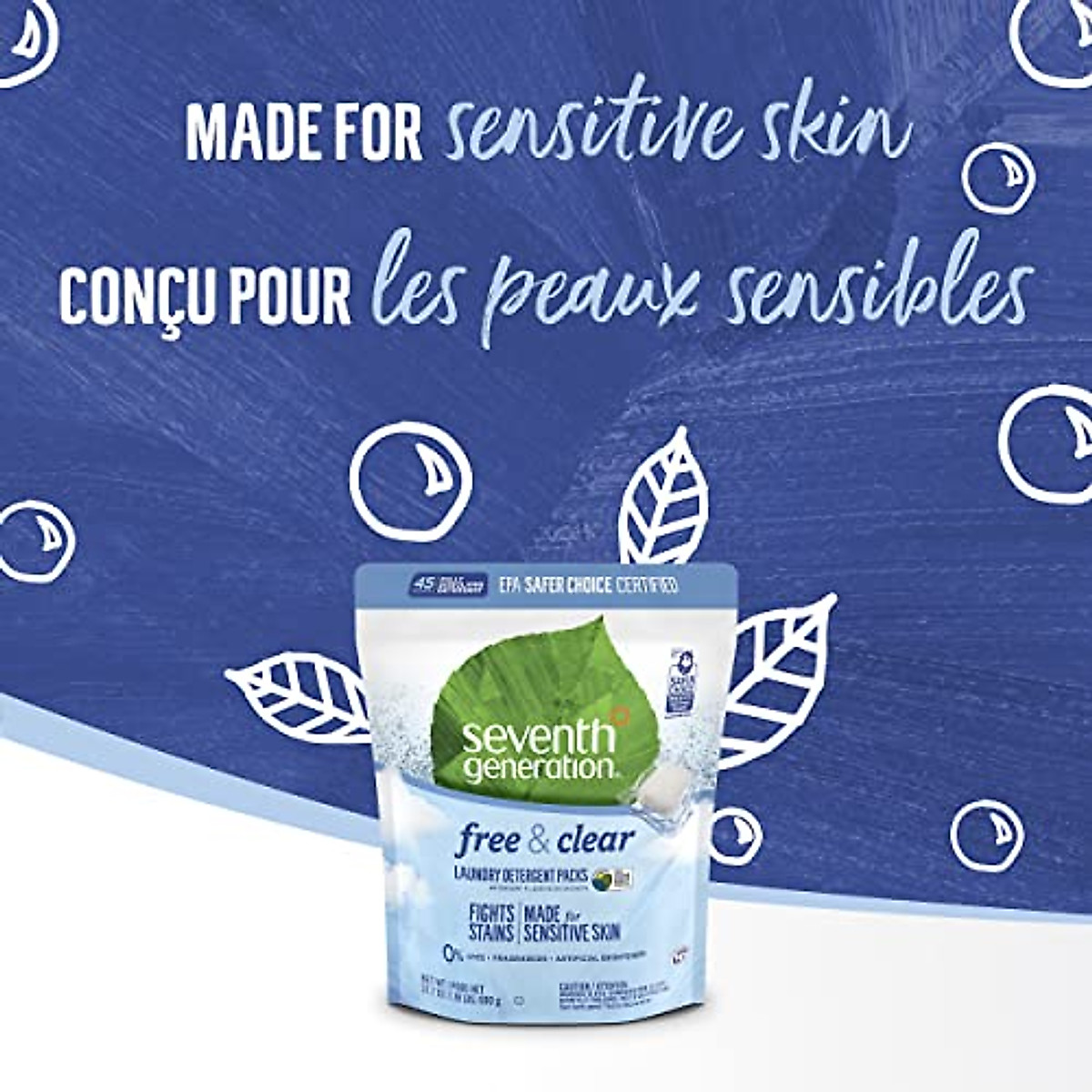 Seventh Generation Laundry Detergent Packs, Free & Clear, 45 Count, 31.7 oz