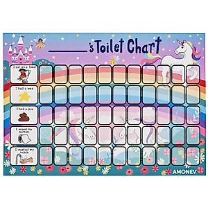 Amonev Unicorn Potty Training Reward Chart and Toilet Training Reward Chart for Boys and Girls Toddlers Twin Pack with 225 Star Stickers Included