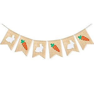 Uniwish Easter Bunny Carrot Banner Garland Happy Easter Day Decorations for Mantle Fireplace Spring Themed Baby Shower Birthday Party Supplies