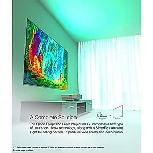 Epson 100” EpiqVision Ultra LS500 Laser Ultra Short Throw Projection TV (100-inch Screen Included), 4000 lumens, 4K PRO-UHD, HDR, Android TV, HDMI 2.0, Built-in Speakers, Sports & Streaming - White