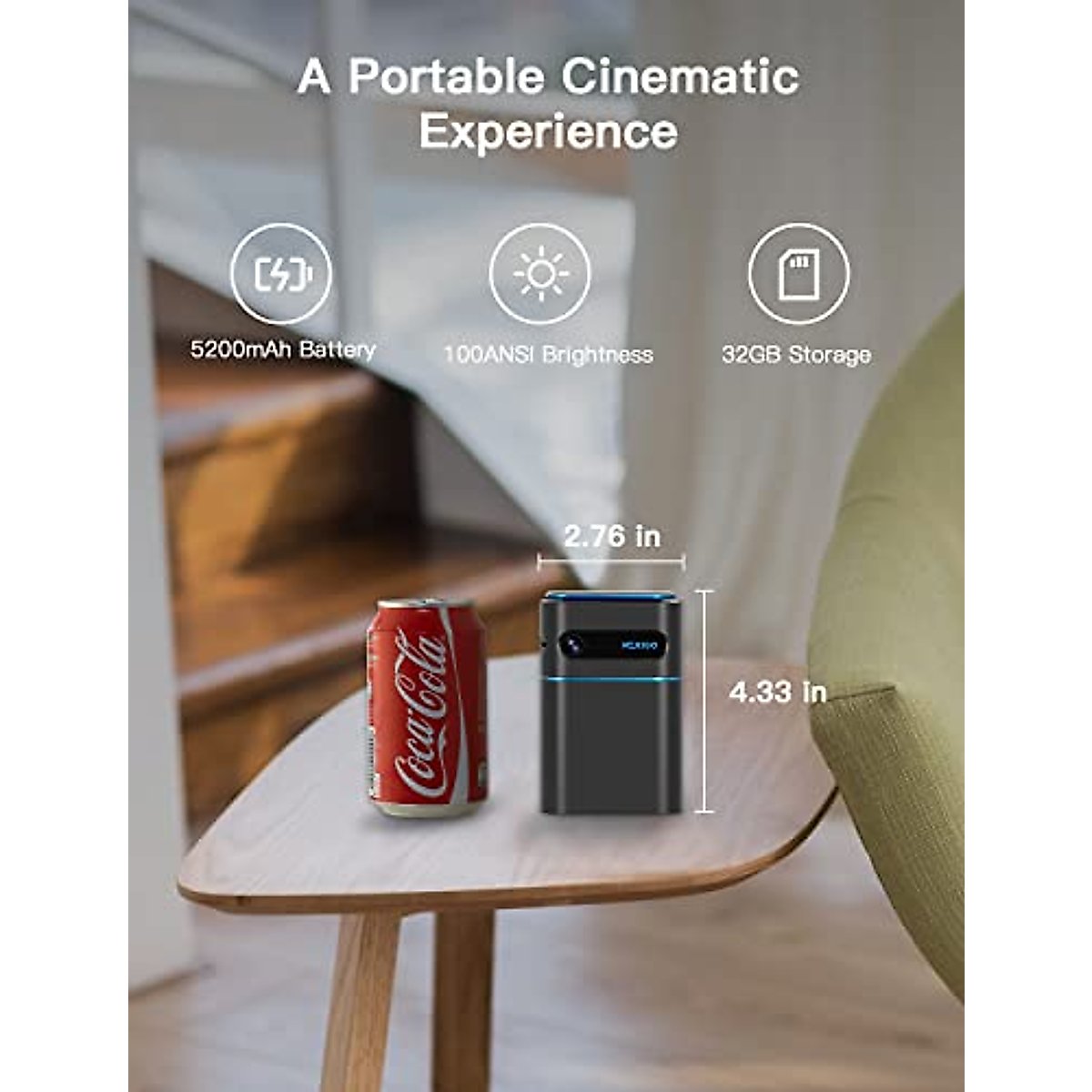 NexiGo Smart WiFi Mini Portable Projector, 4K Supported, Android 9.0, [100 ANSI - Over 3000 Lux], DLP Bluetooth Pico Video Projector, 4-Hours Playtime, Neat Projector, Home Entertainment