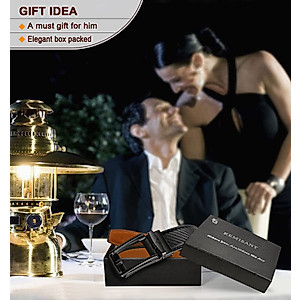 BULLIANT Men Belt, Ratchet Click Sliding Leather Belt for Gift Men 1 3/8,Cut for Fit(Black,32"-38" Waist Adjustable)