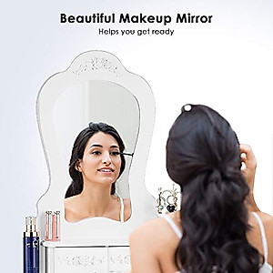 Giantex Vanity Set with 3 Drawers and Cushioned Stool, Makeup Dressing Table for Bathroom Bedroom Small Space, Vanity Table and Bench for Kids Girls Women Gifts (White)