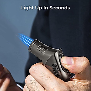 Kollea Torch Lighter, Triple Jet Flame Butane Lighter with Punch and Safety Lock, Refillable and Windproof Pocket Lighter, Cool Great Gift Idea for Men (Butane Gas Not Included)