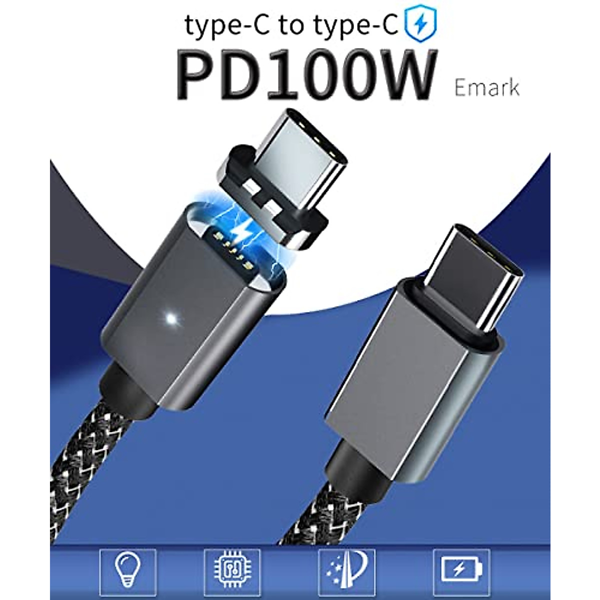 iAXBi usbc to usbc Cable Magnetic Charging Cable (2 Pack, 5ft, 6.6ft) PD100w Laptop Charging Cable 20V/5A Compatible with MacBook, iPad Pro, Galaxy S22, USB C Devices.