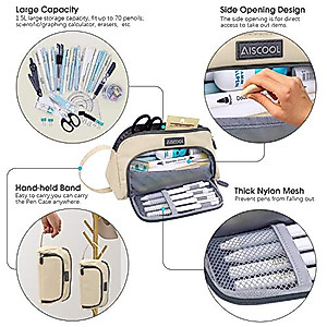 Aiscool Pencil Case Big Capacity Large Pencil Pouch Organizer Pen Bag Holder Stationery Box with Zipper and Compartments 1.5L Storage School Supplies College Office Boys and Girls Adult (Khaki)